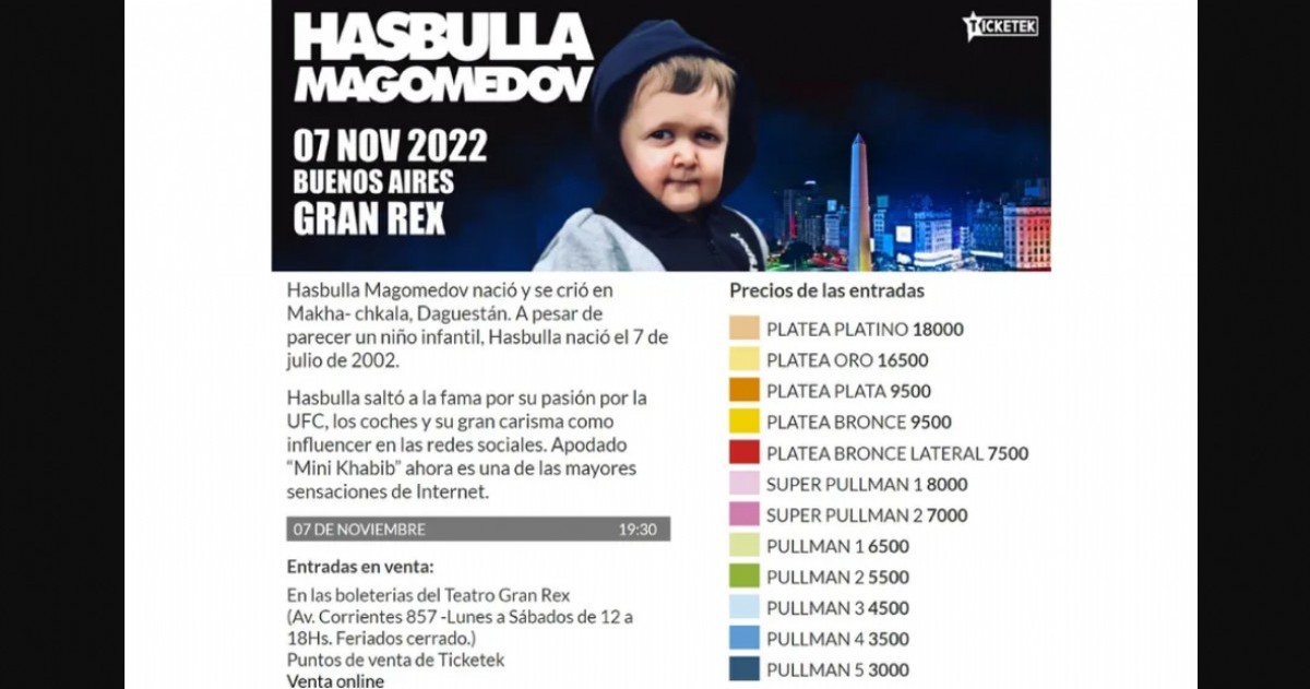 El streamer Hasbulla se presentará en Buenos Aires con "una gran sorpresa"