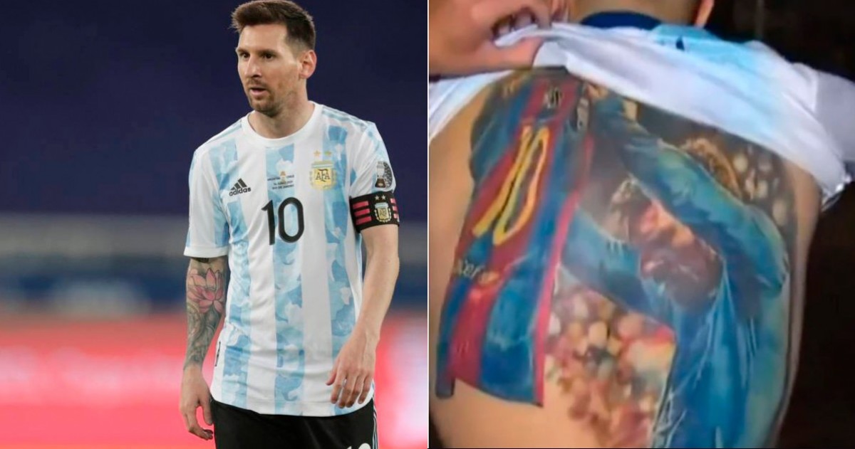 Messi vio el increíble tatuaje de un hincha en toda su espalda; ahora ...